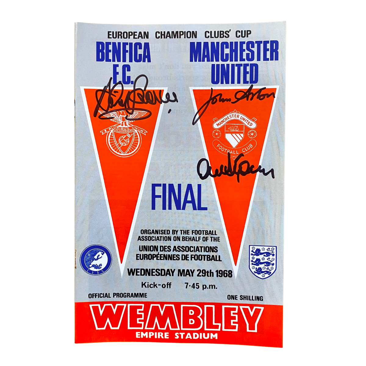 1968 European Cup Final Programme 3X Signed by Alex Stepney, David Sad ...