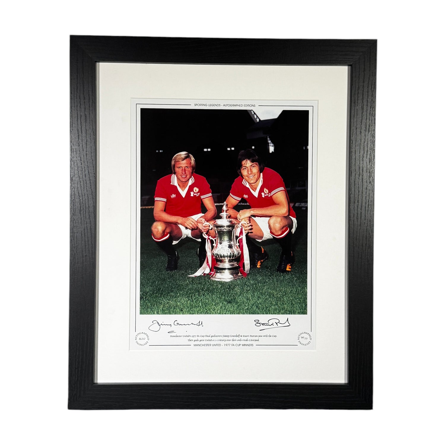 Jimmy Greenhoff & Stuart Pearson 1977 FA Cup winner Signed Framed Prin ...