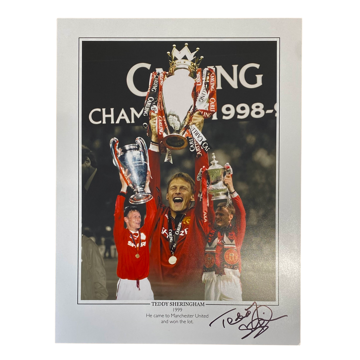 Teddy Sheringham Signed Print - "He came to Man United and won the lot ...